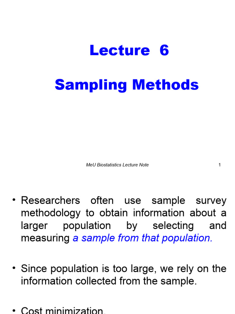Biostatistics Sampling Methods Guide | PDF | Sampling (Statistics) | Survey Methodology