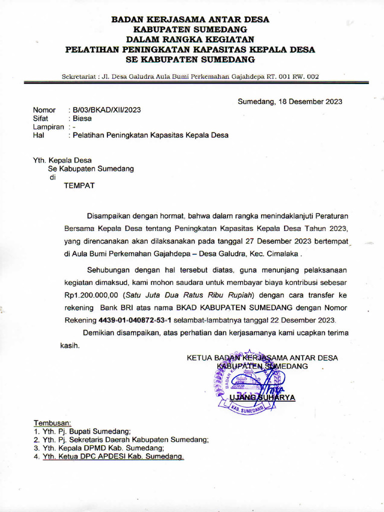 Surat No Rek BKAD | PDF