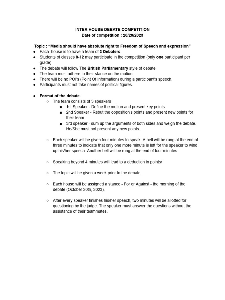 Inter House Debate Competition Guide | PDF