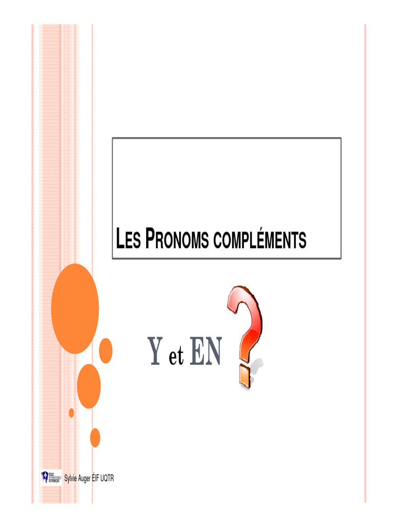 Pronoms Y et EN en français | PDF | Pronom | Verbe