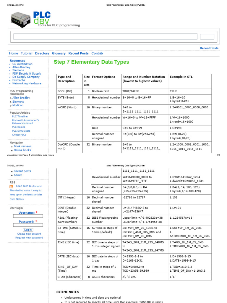 Step 7 Elementary Data Types Plcdev Pdf Programmable Logic Controller Computing