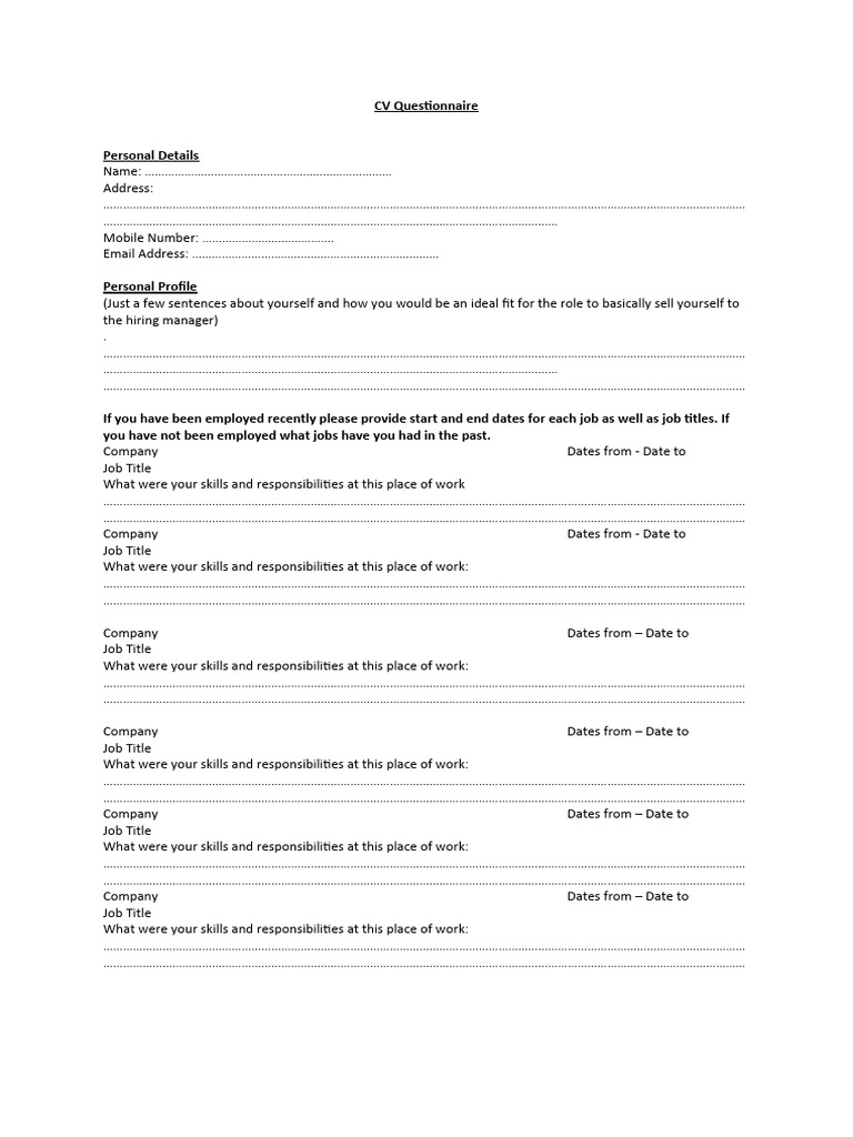 CV Questionnaire 2023 - Original | PDF | Business