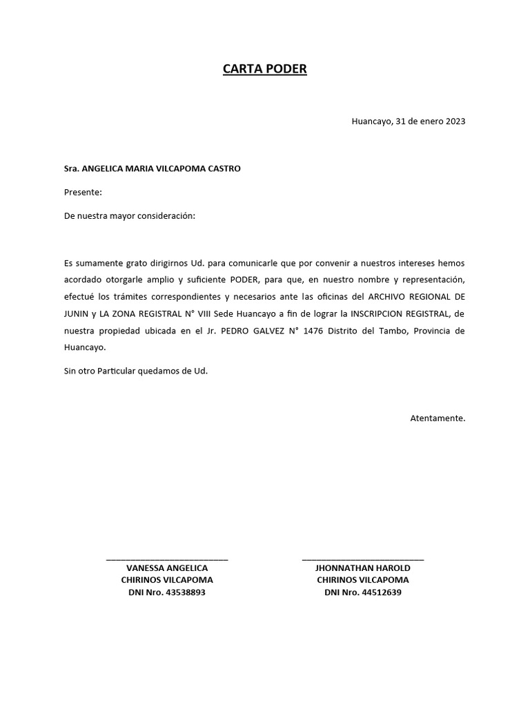 CARTA PODER Modelo | PDF