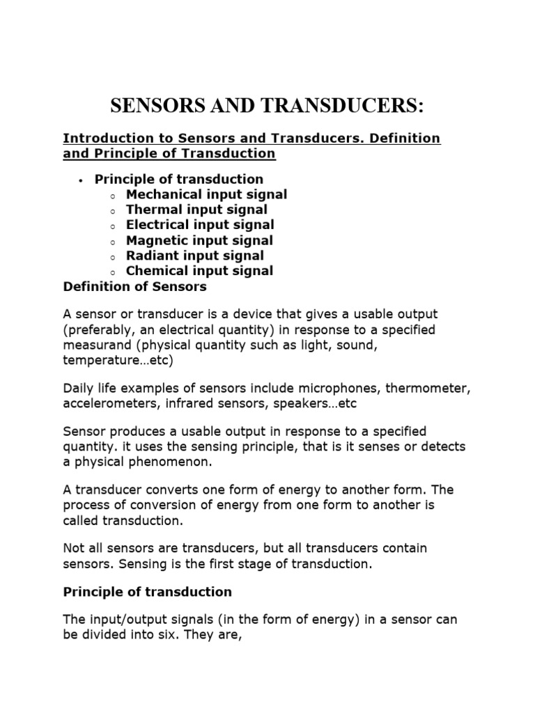 Sensors and Transducers PDF | PDF