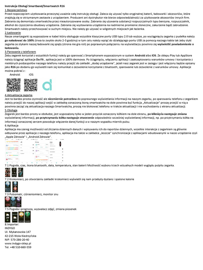 Instrukcja Obsugi Active Band R16 | PDF