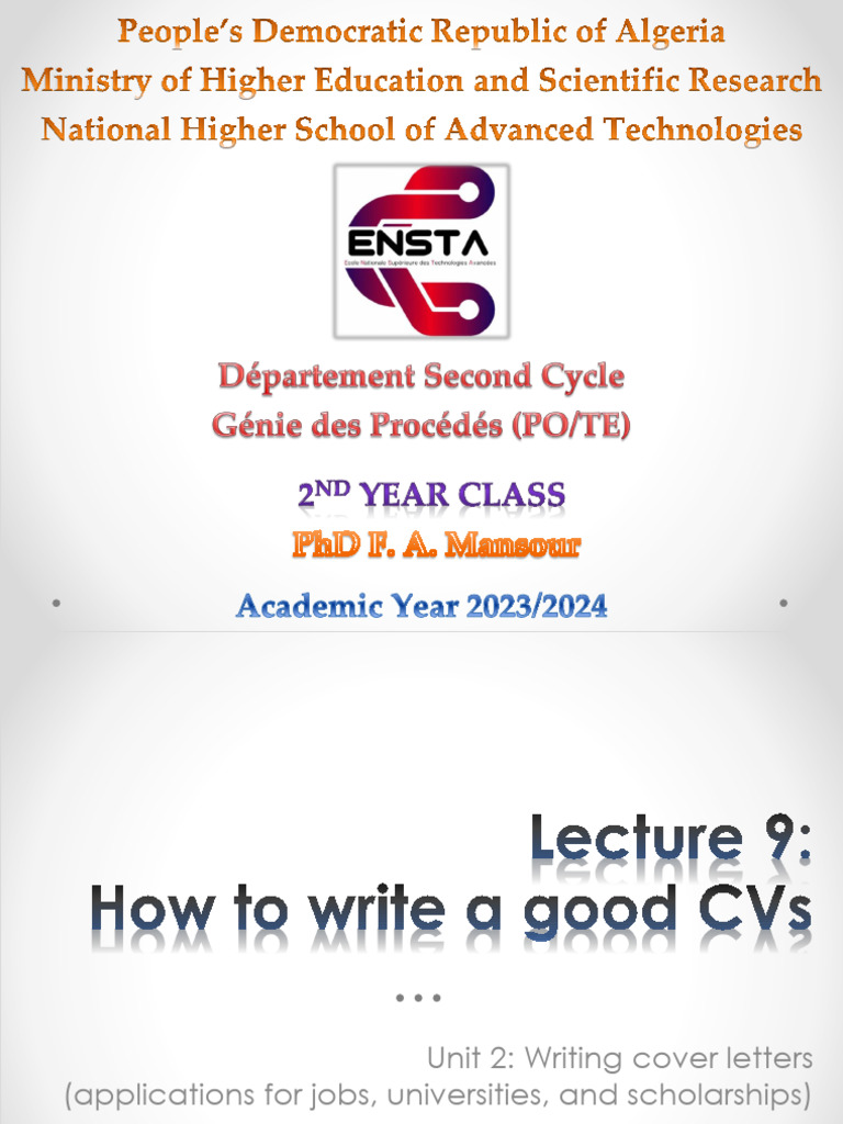 2ndyear Unit 1 Lecture 9 | PDF | Résumé | Thesis