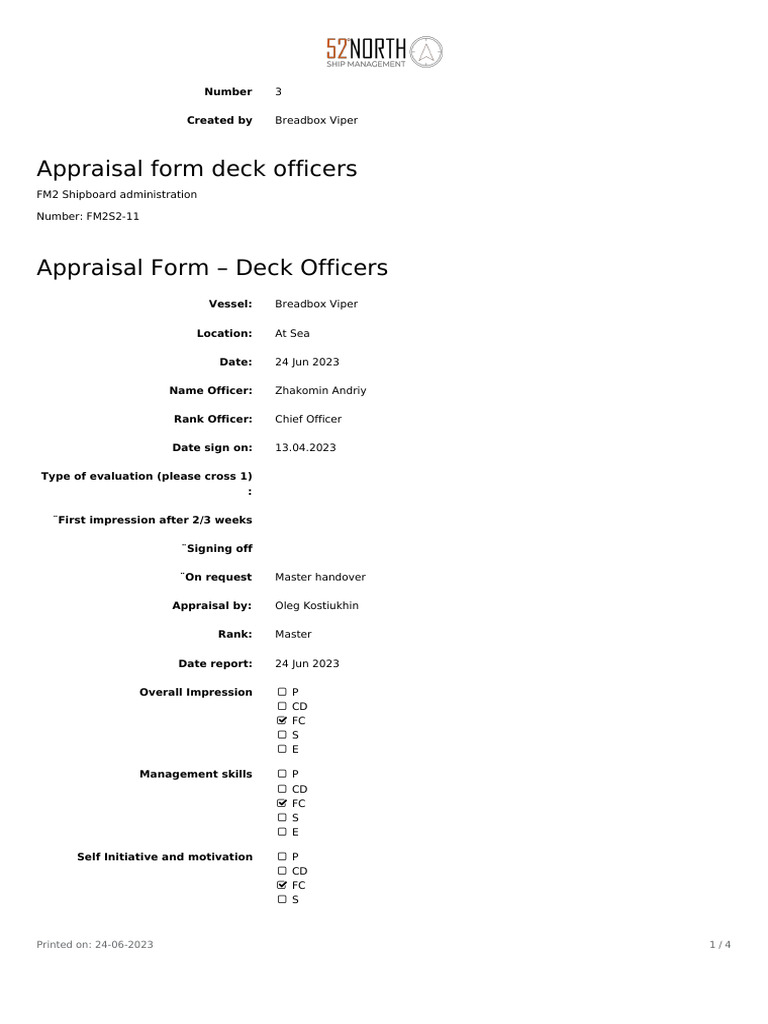 Appraisal Form Deck - NAV Officers 3 | PDF