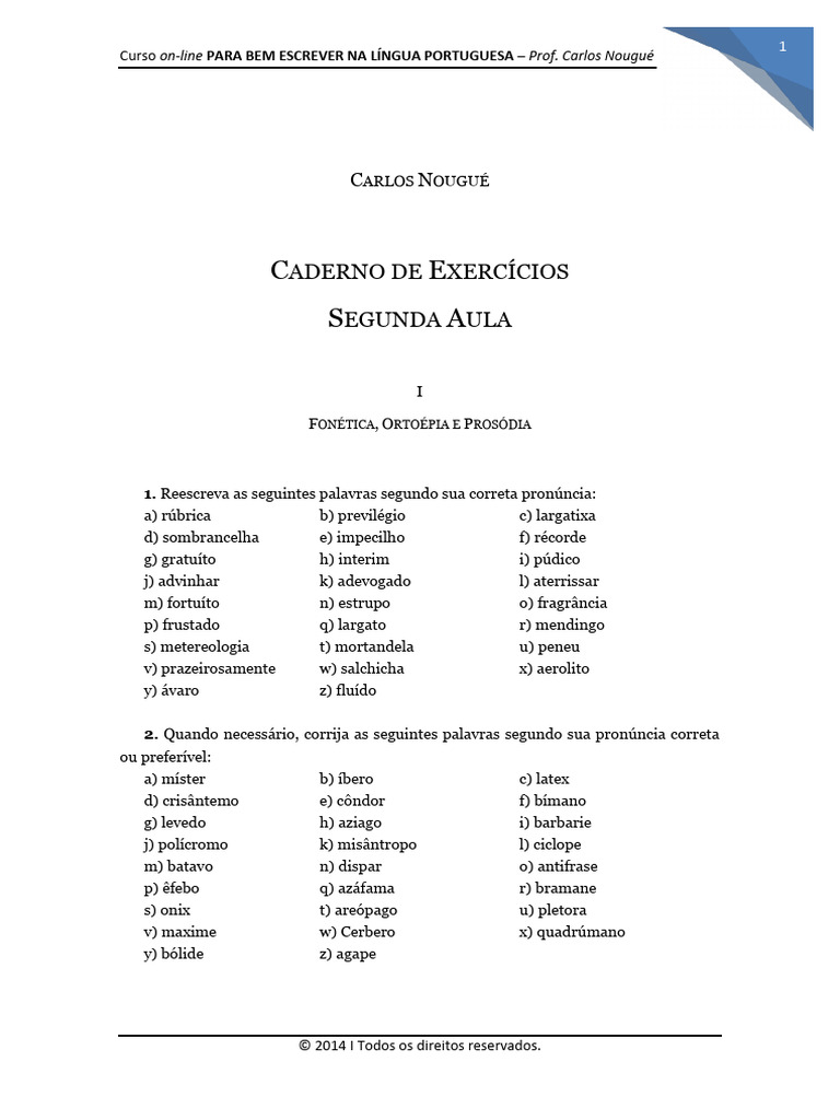 Caderno de Exercícios - Aula 2 | PDF | Sílaba | Linguística