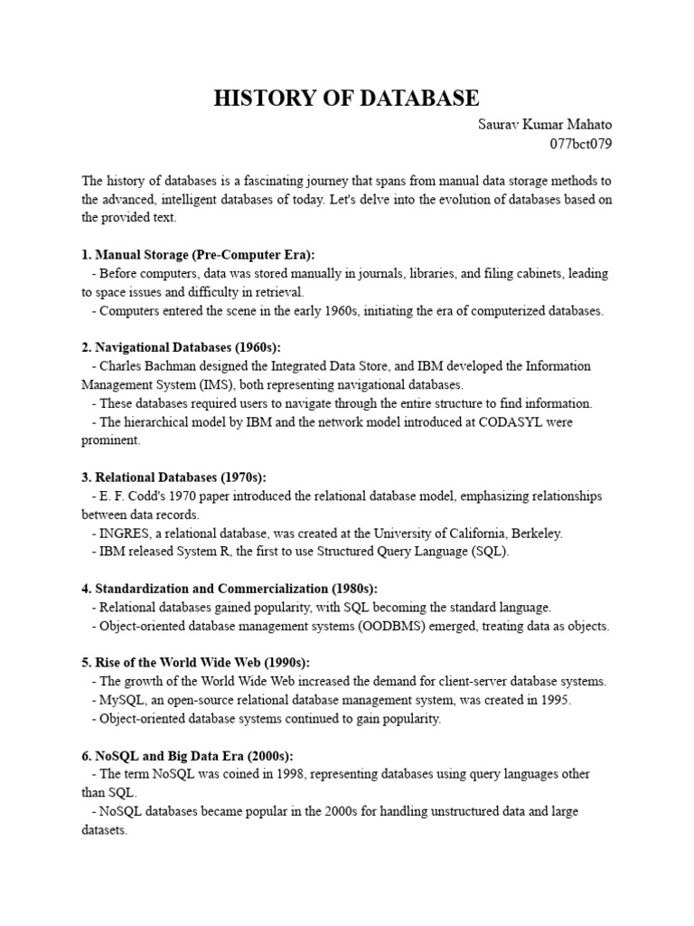 History Of Dbms Pdf Databases Relational Database