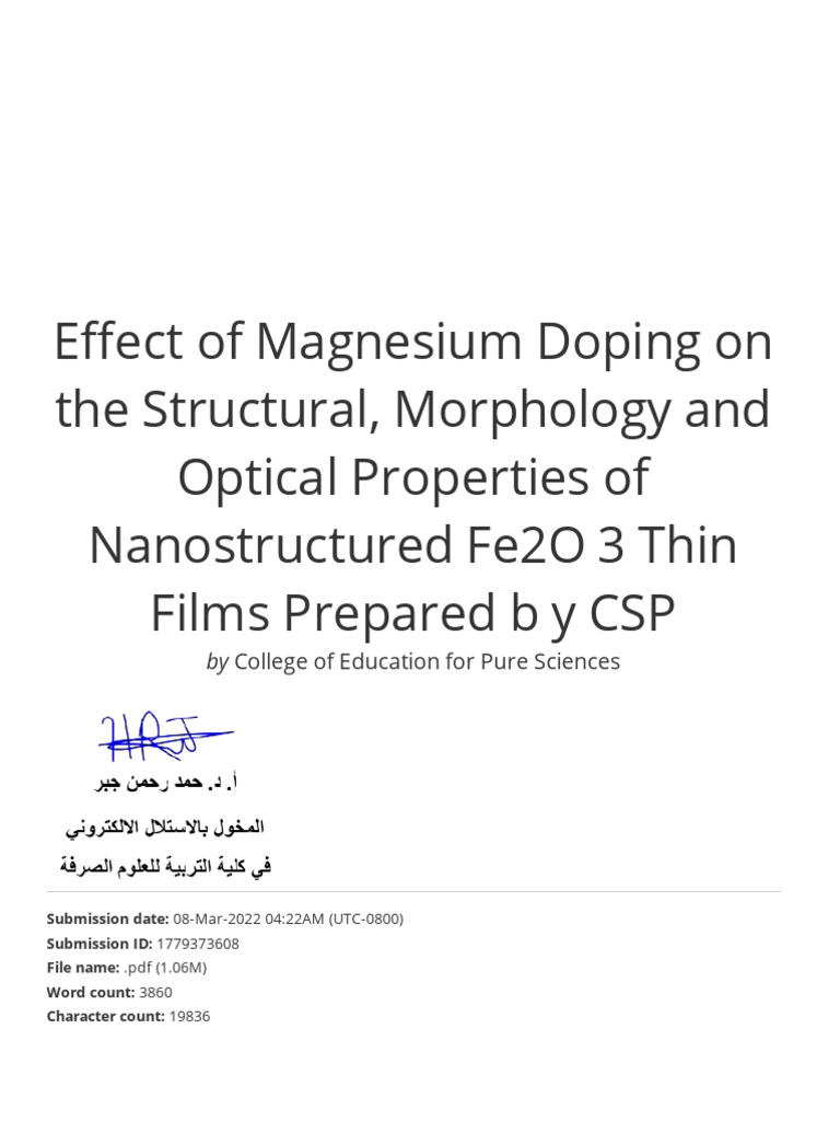 Effect of Magnesium Doping On The Structural, Morphology and Optical Properties of ...
