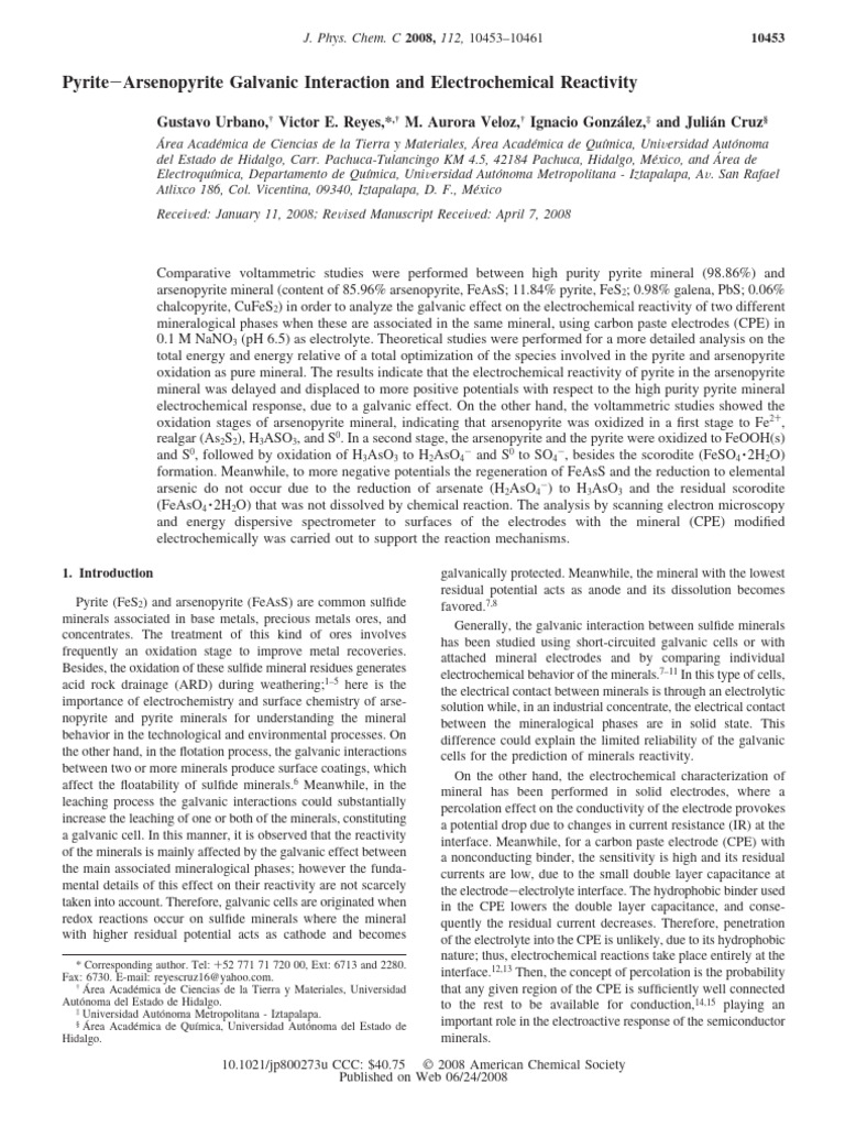 Pyrite Arsenopyrite Galvanic Interaction-72044675 | PDF | Electrochemistry | Redox