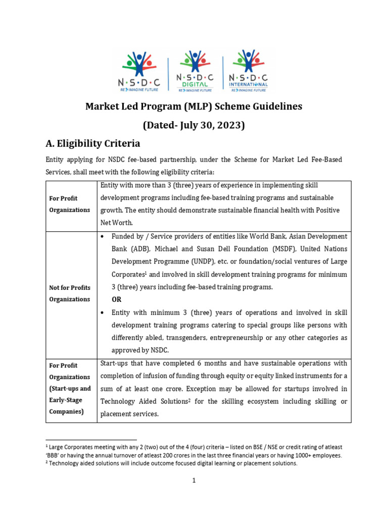 Guidelines NSDC Affiliation Under MLP Scheme | PDF