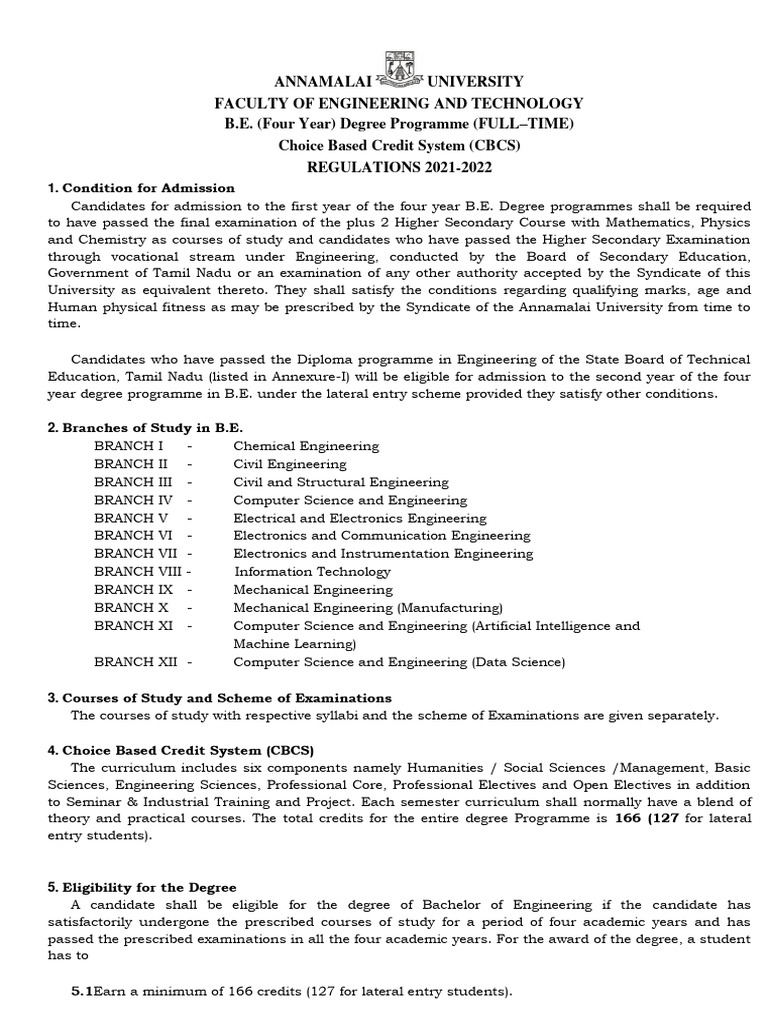 Be Civil Regulation 2021 | PDF | Engineering | Mechanical Engineering
