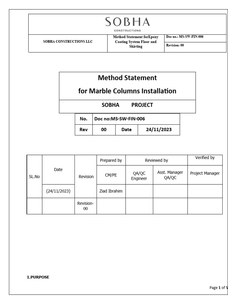 Method Statement For Application of Epoxy Coating System Floor and Skirting | PDF