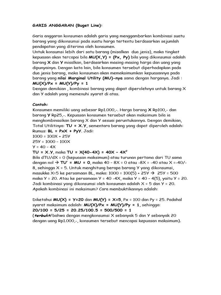 Bahan Kuliah Garis Anggaran (Budget Line) | PDF