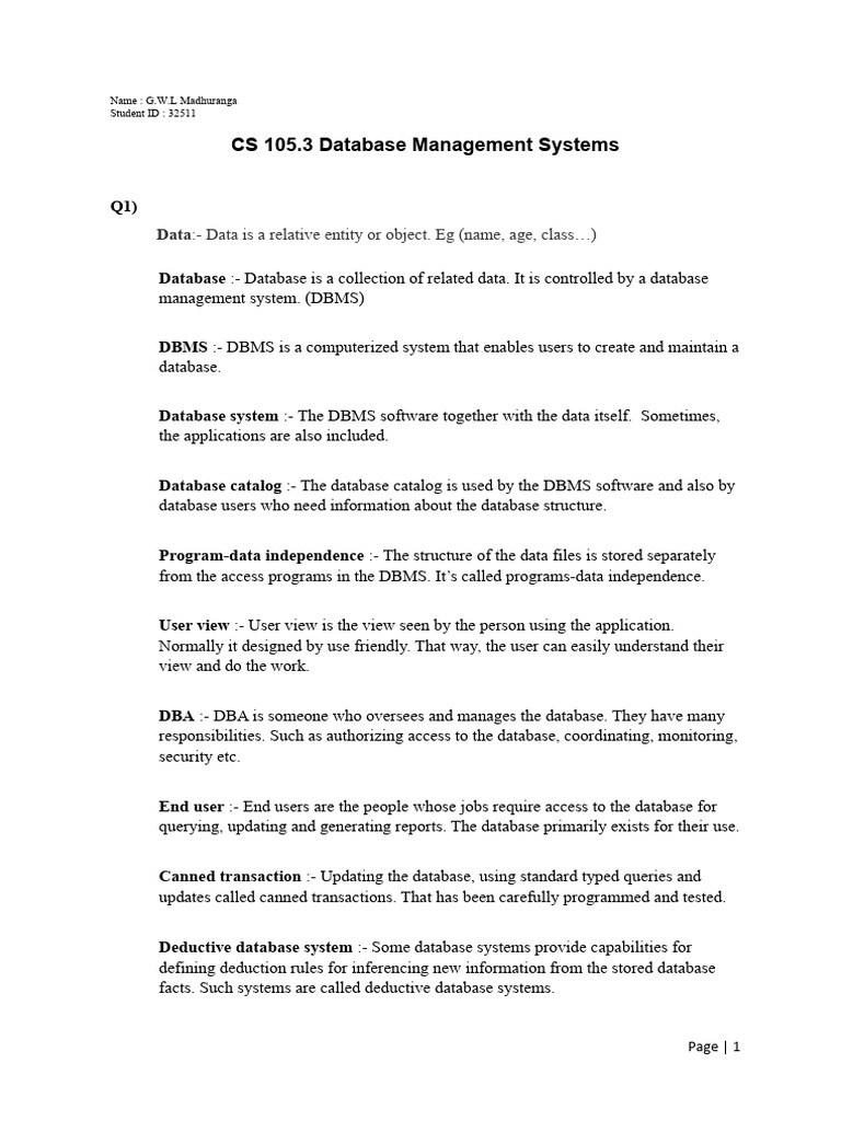 CS 105.3 Database Management Systems | PDF | Databases | Information Science
