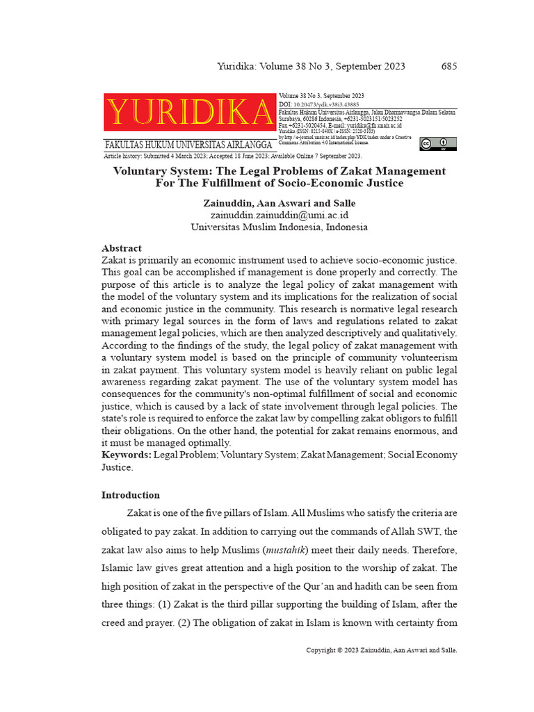 Voluntary System The Legal Problems of Zakat Management | PDF | Poverty ...