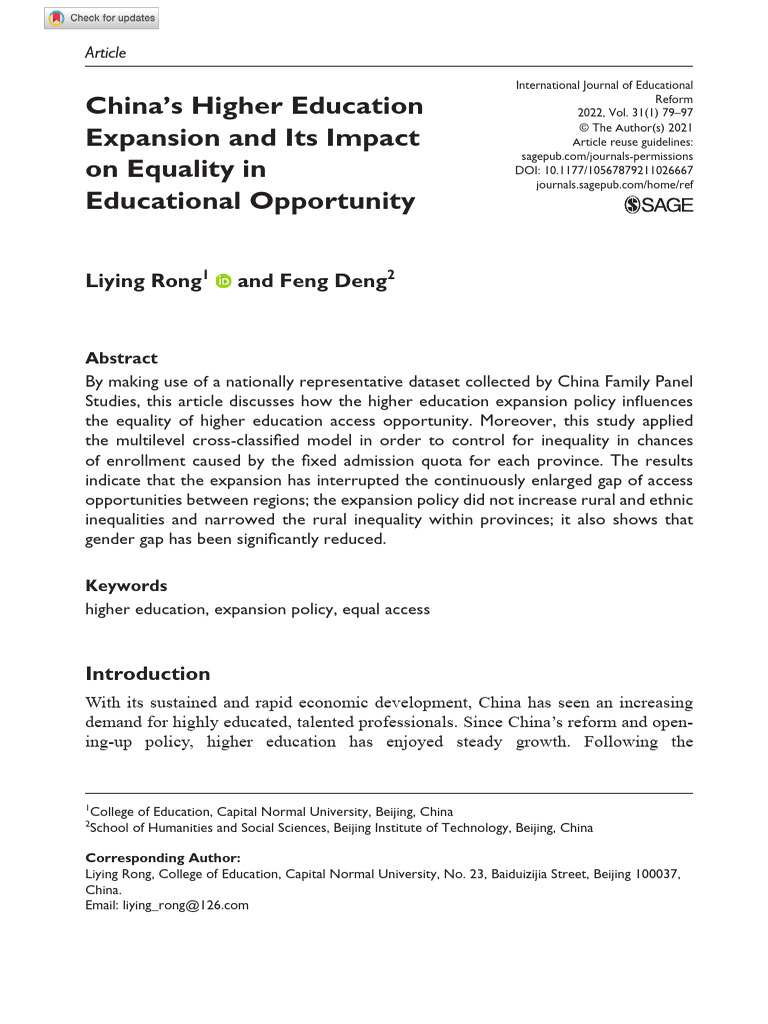 Rong Deng 2021 China S Higher Education Expansion and Its Impact On ...