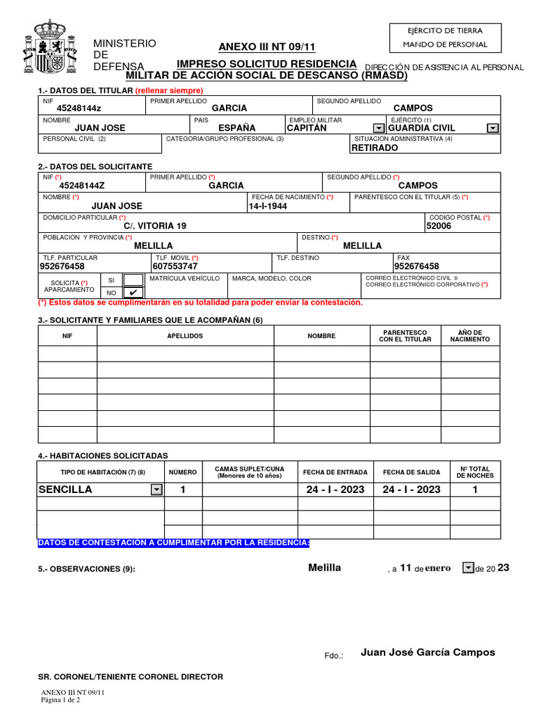 Anexo III Impreso Solicitud Residencia Reyes Catolicos. | PDF | Militar