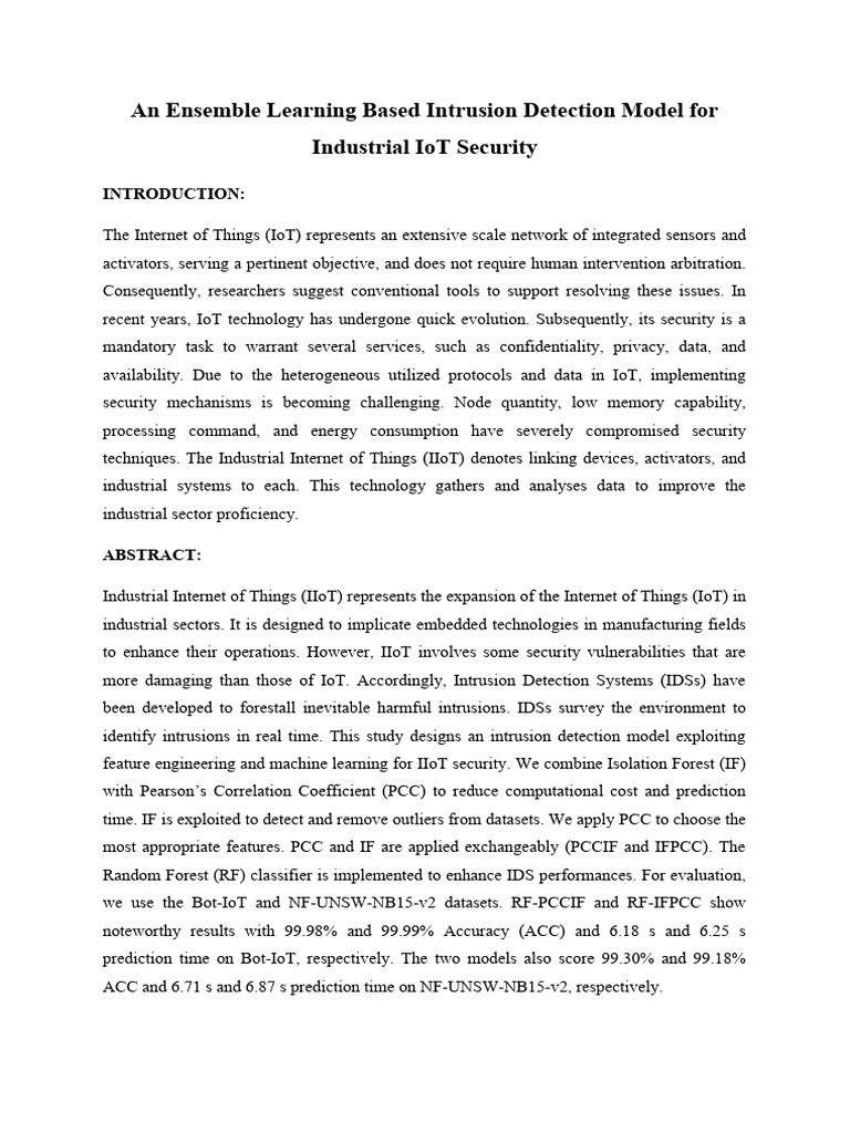 An Ensemble Learning Based Intrusion Detection Model For Industrial IoT Security | PDF