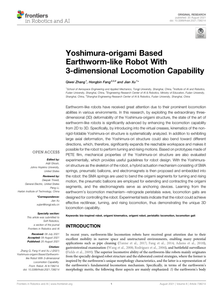 Yoshimura-Origami Based Earthworm-Like Robot With | PDF | Cartesian ...