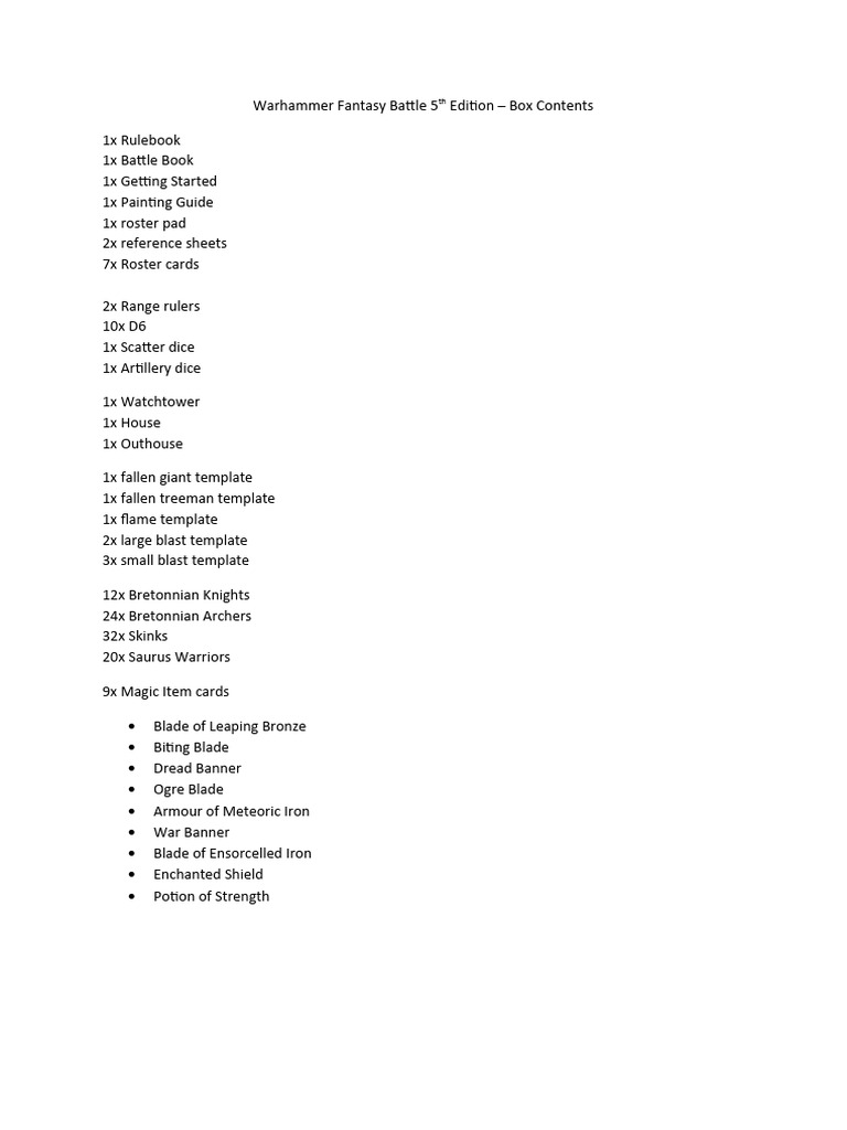 Warhammer Fantasy 5th Edition Box Contents | PDF | Law