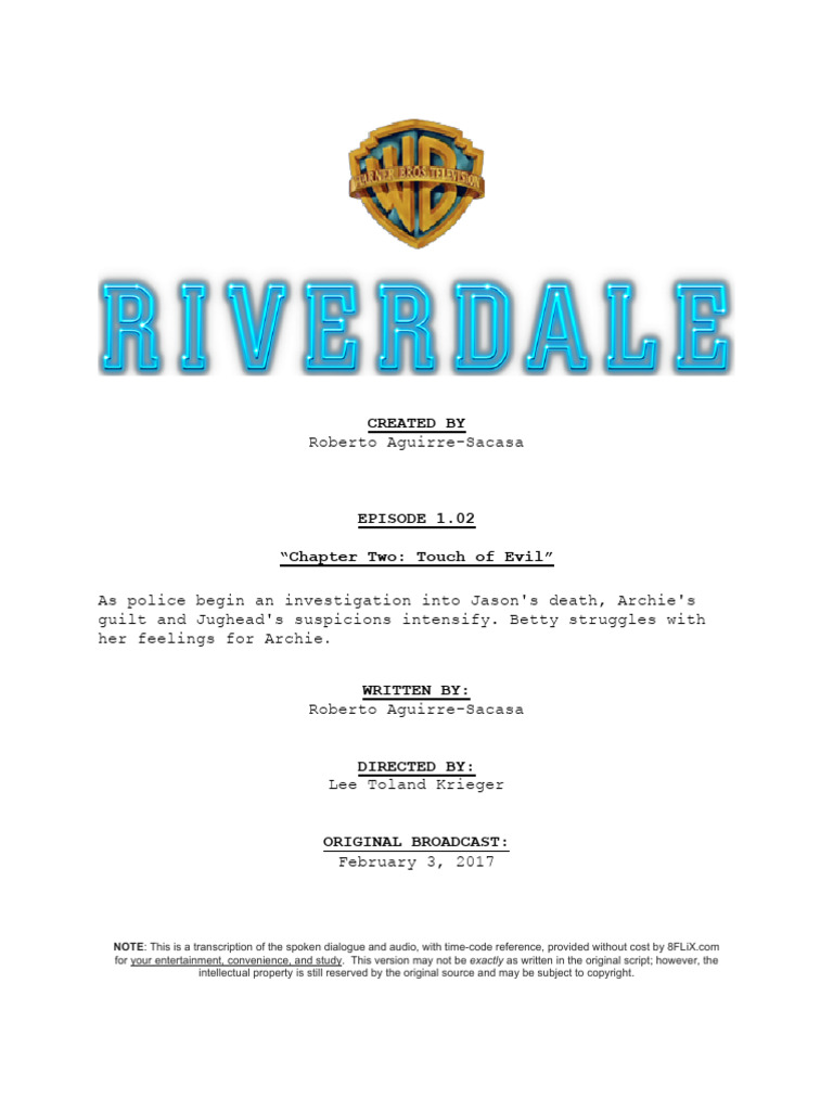 Riverdale Episode Script Transcript Season 1 02 Chapter Two Touch of ...