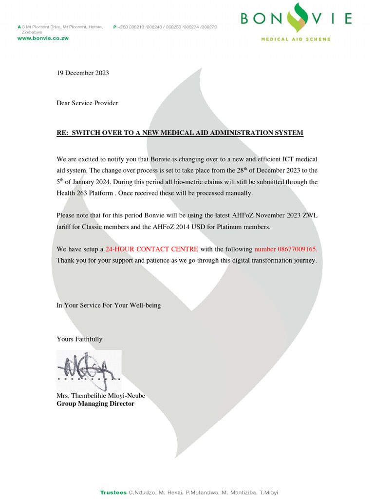 BonVie Medical Aid Scheme Communication To Providers - System Change ...