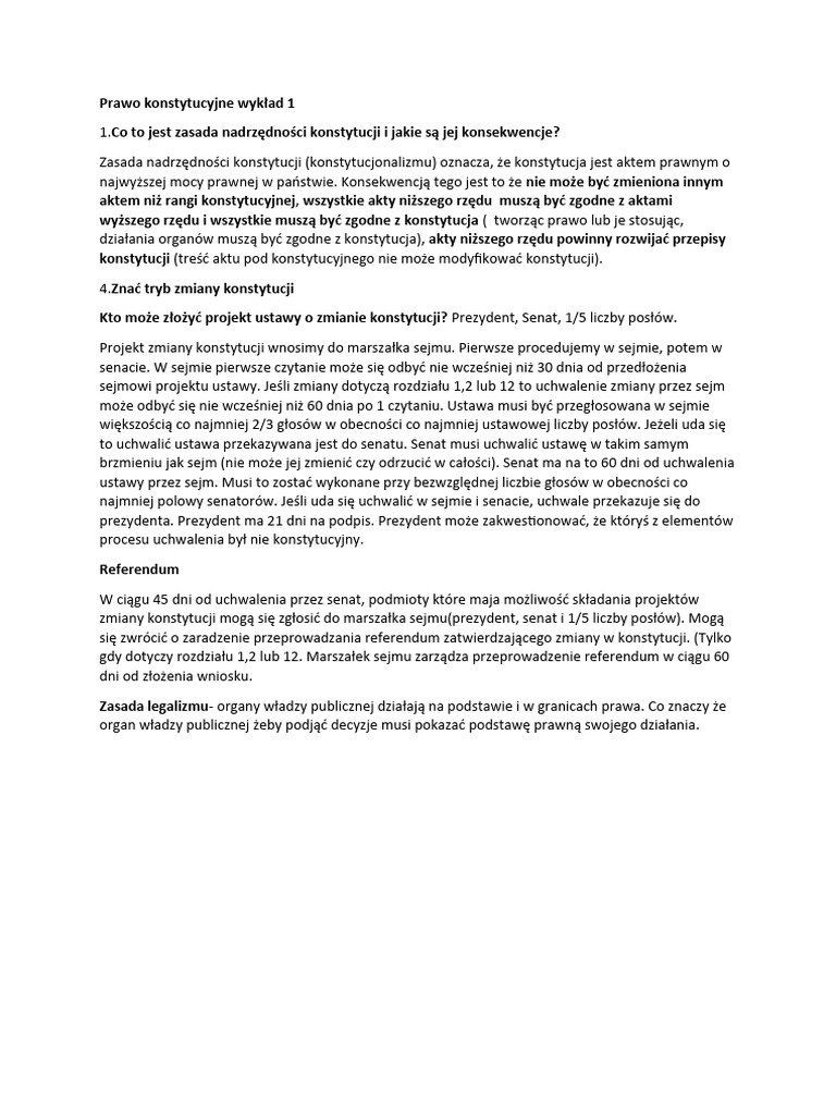 Prawo Konstytucyjne Wykład 1 | PDF