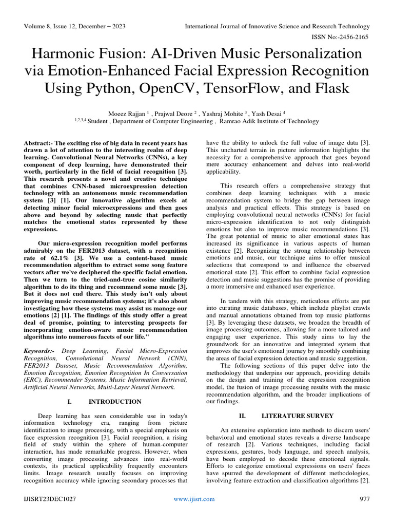 Harmonic Fusion: AI-Driven Music Personalization Via Emotion-Enhanced Facial Expression ...
