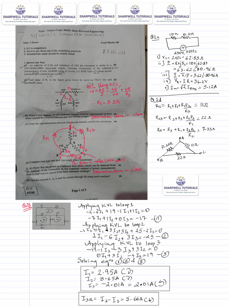BEE 2023dec Univ Paper Solution | PDF