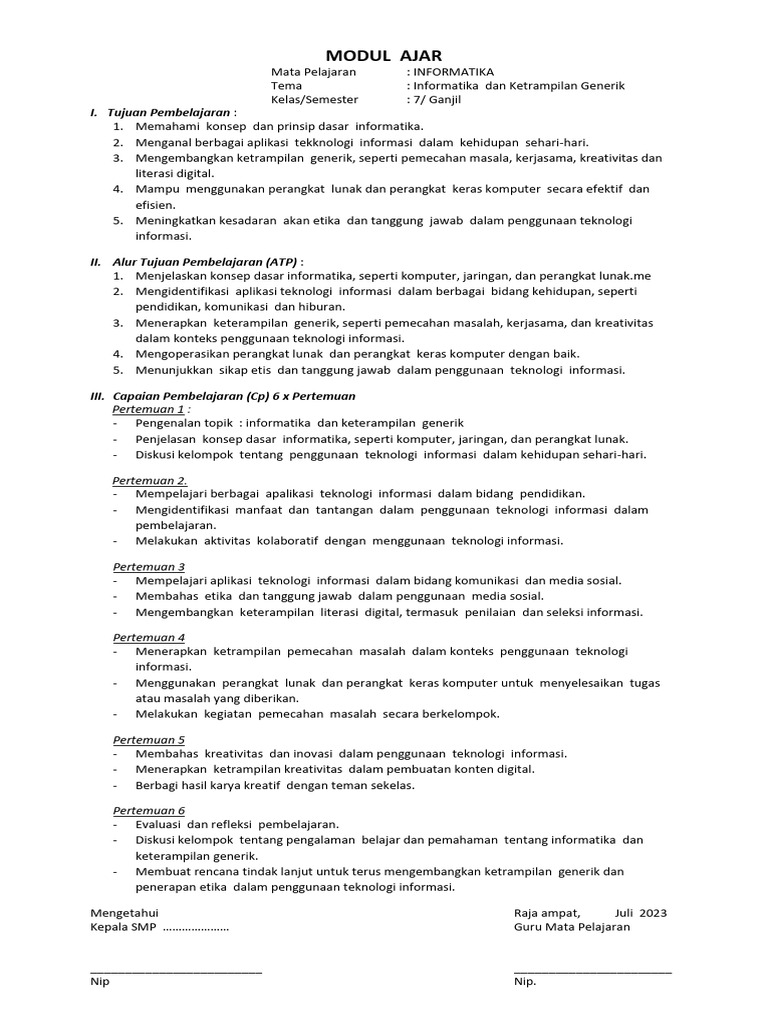MODUL AJAR (Informatika Kls 7) | PDF