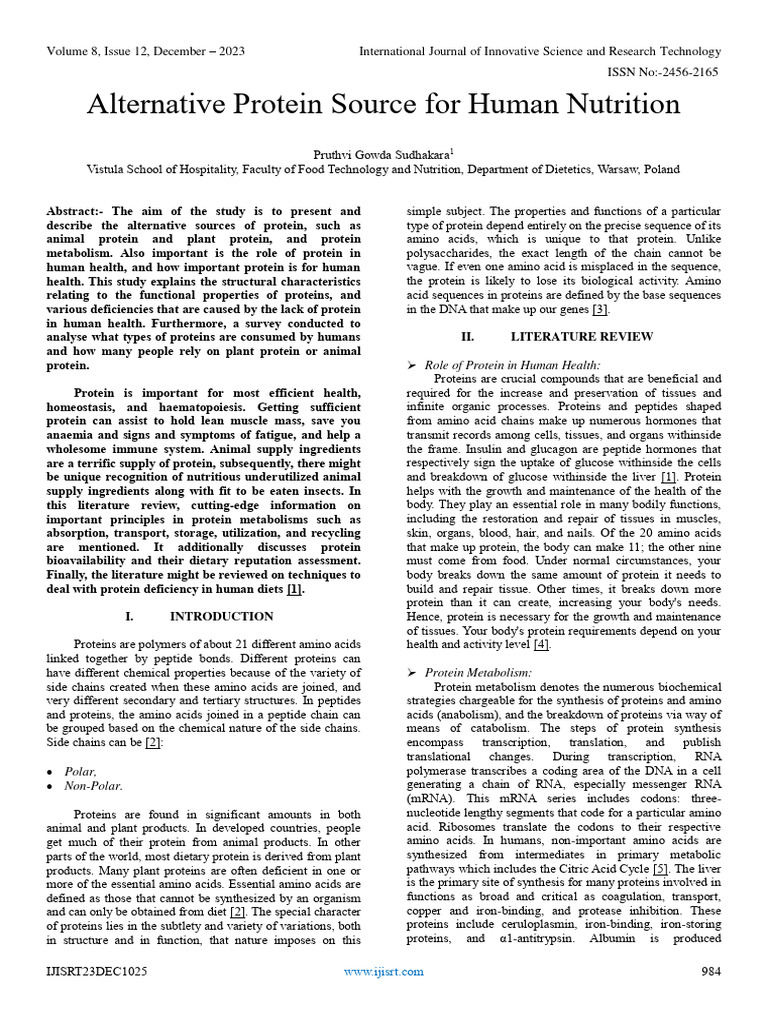 Alternative Protein Source For Human Nutrition | PDF | Translation ...