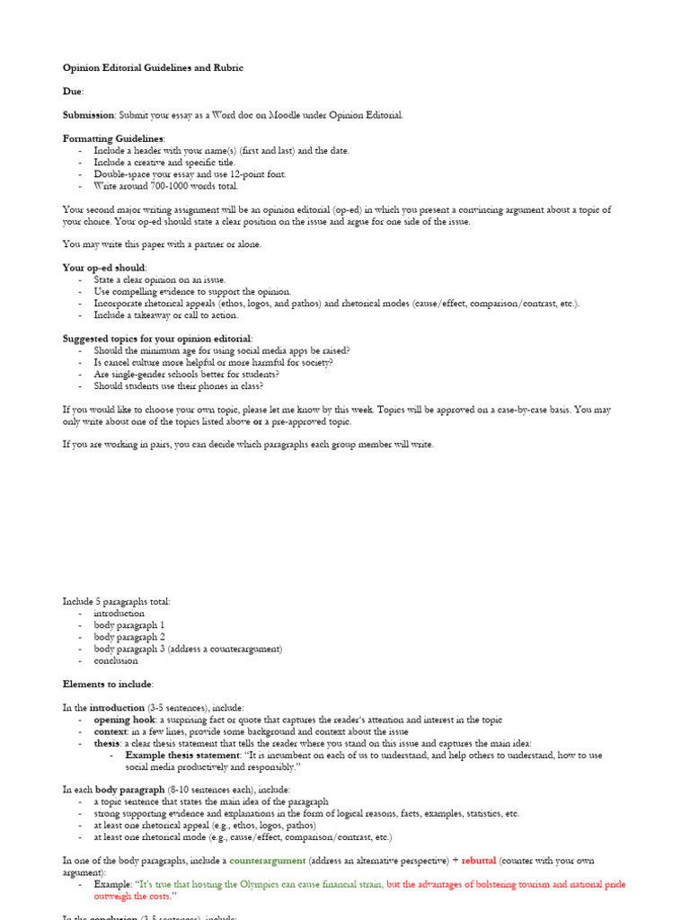 Opinion Editorial Guidelines and Rubric | PDF | Rhetoric | Argument