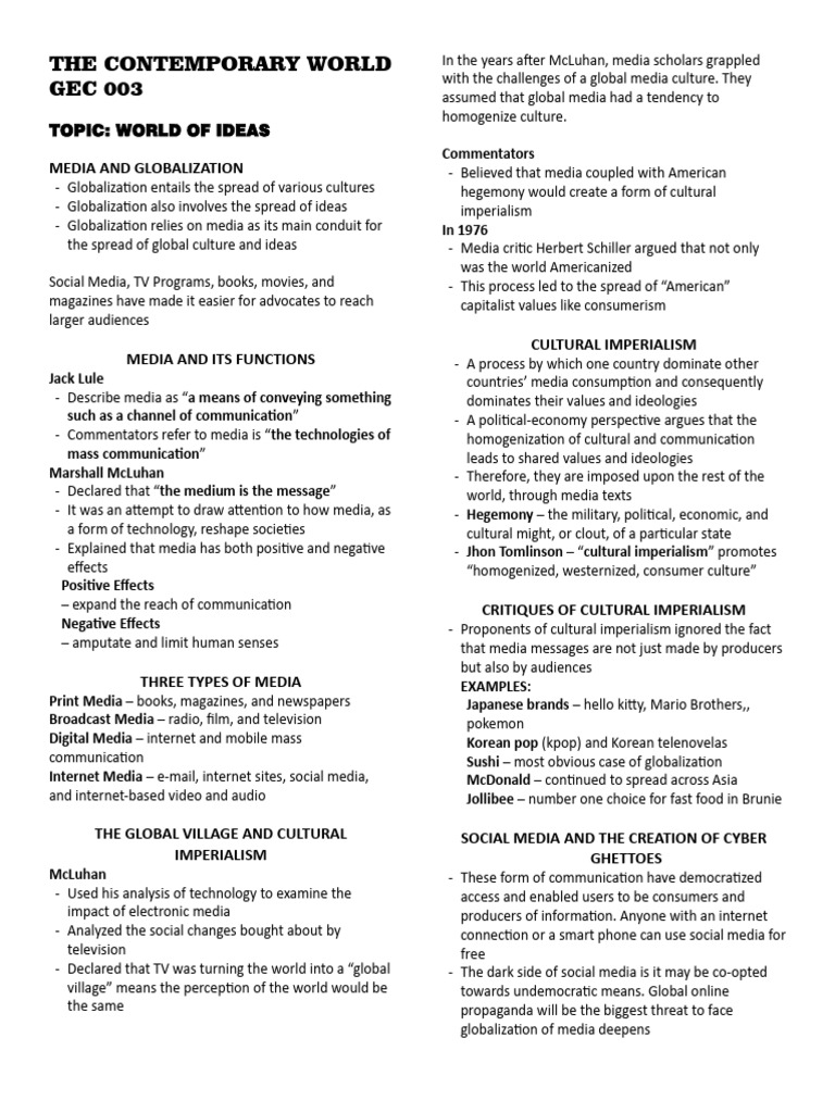 Reviewer For TCW | PDF | Mass Media | Globalization