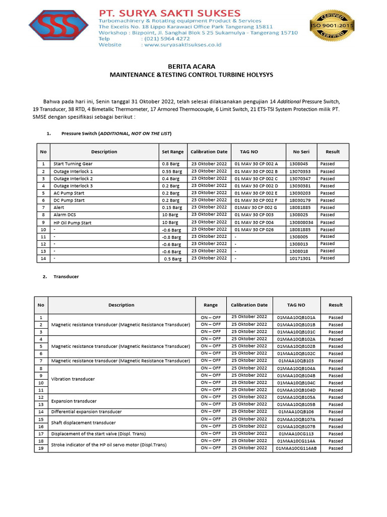 Final Report PLTU Bolok | PDF | Calibration | Thermometer
