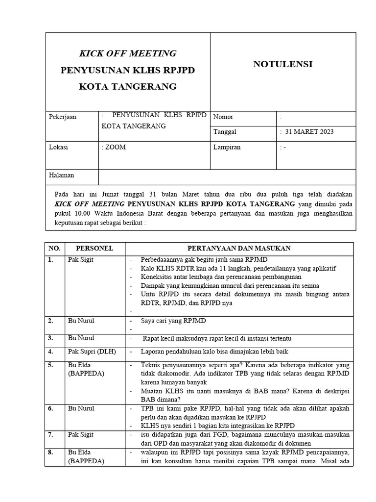 Notulensi Rapat Internal | PDF