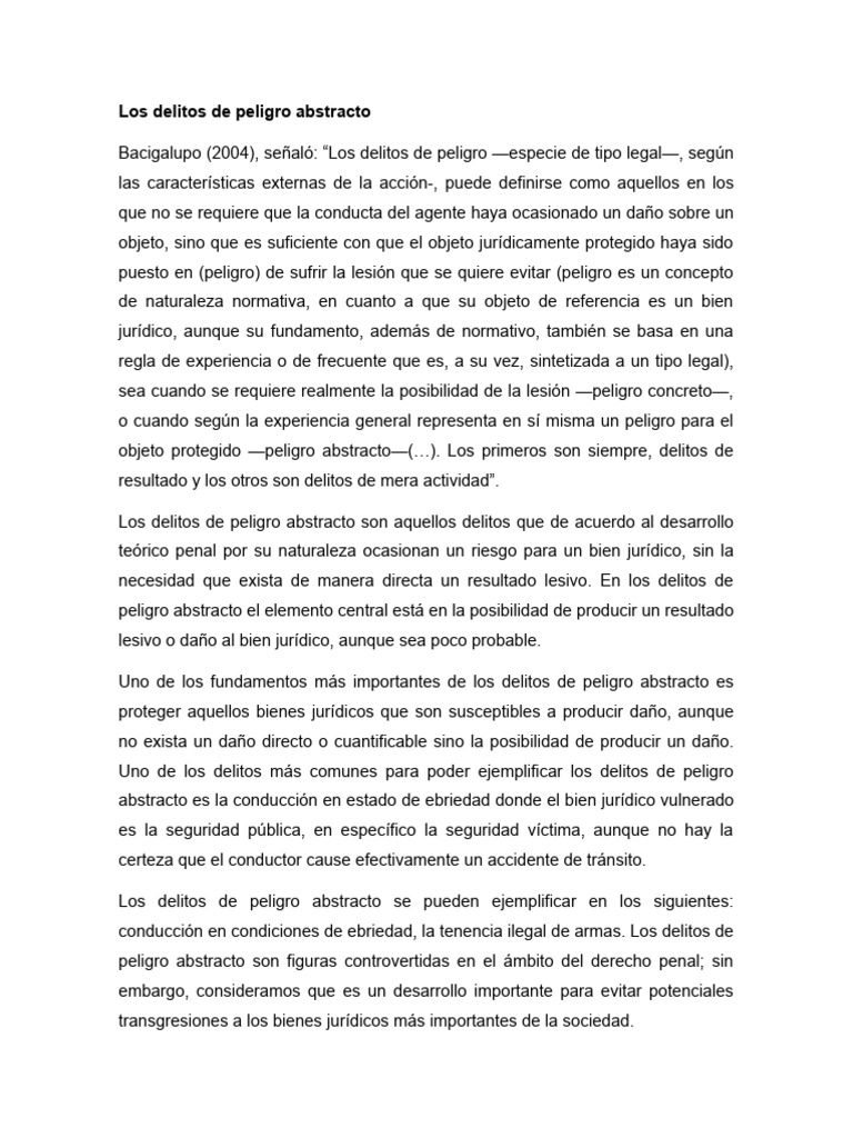 Los Delitos de Peligro Abstracto | PDF | Derecho penal | Castigos