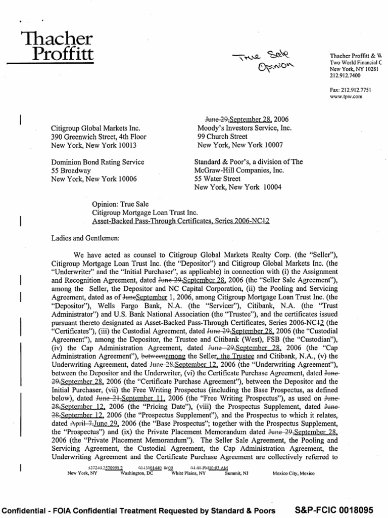 CMLTI 2006-NC2 True Sale Letter and Tax Opinion | PDF | Mortgage Backed Security | Bankruptcy