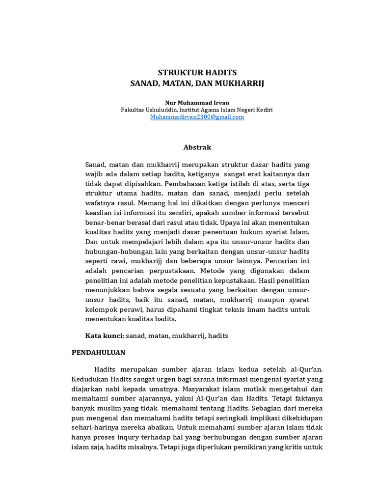 Struktur Dasar Hadits: Sanad, Matan, Mukharrij | PDF