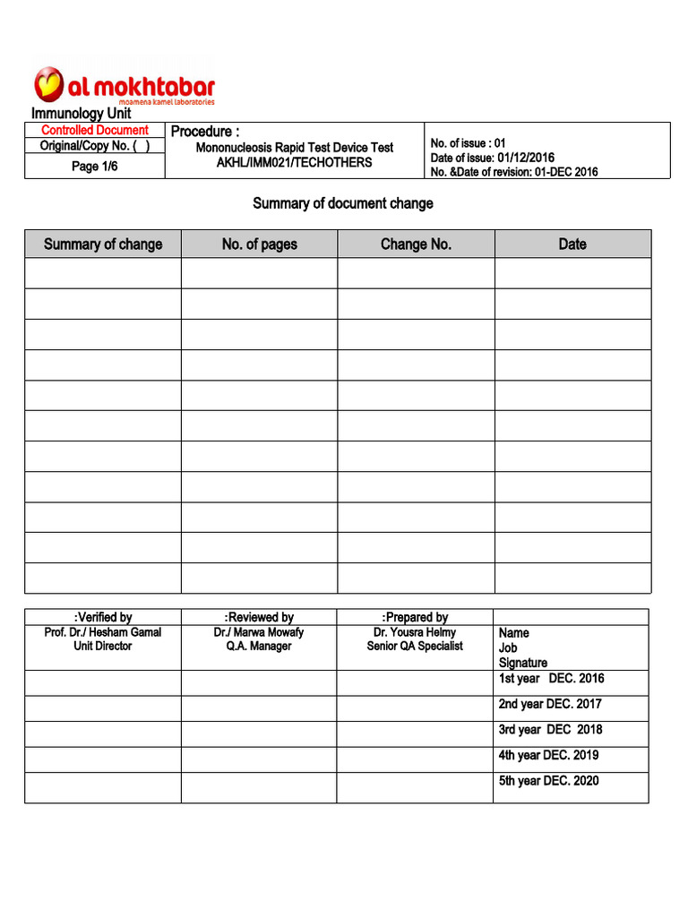Mononucleosis Rapid Test SOP Guide | PDF | Blood Plasma | Infection