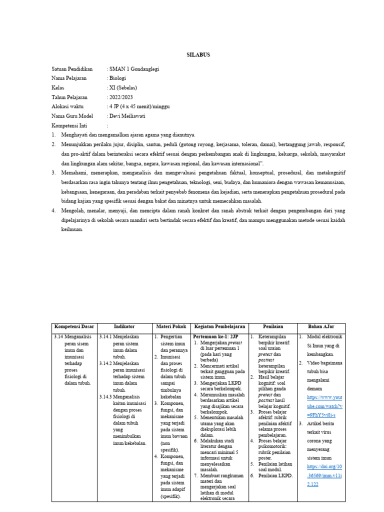 Revisi Validasi - Devi Meiliawati - Silabus Dan RPP | PDF | Pengembangan Diri