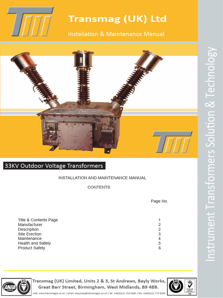Outdoor VT Installation Long Manual | PDF | Transformer | Building ...