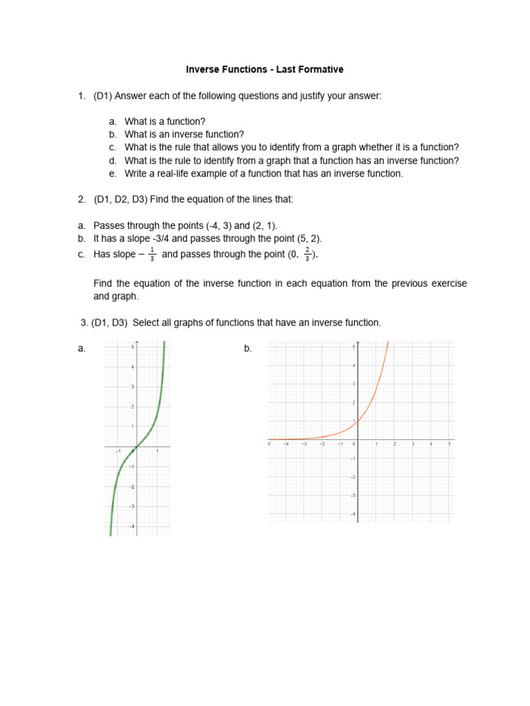 Inverse Functions Formative Assessment | PDF | Function (Mathematics ...