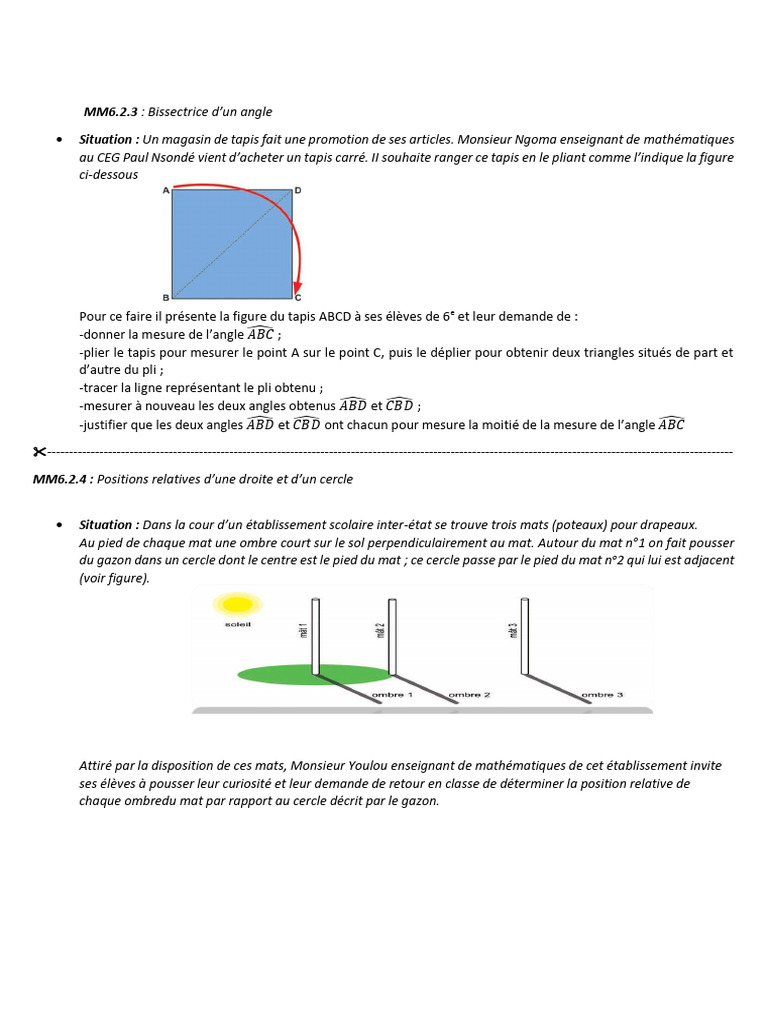 Bissectrice et Positions Relatives en Maths 6e | PDF | Entier relatif ...