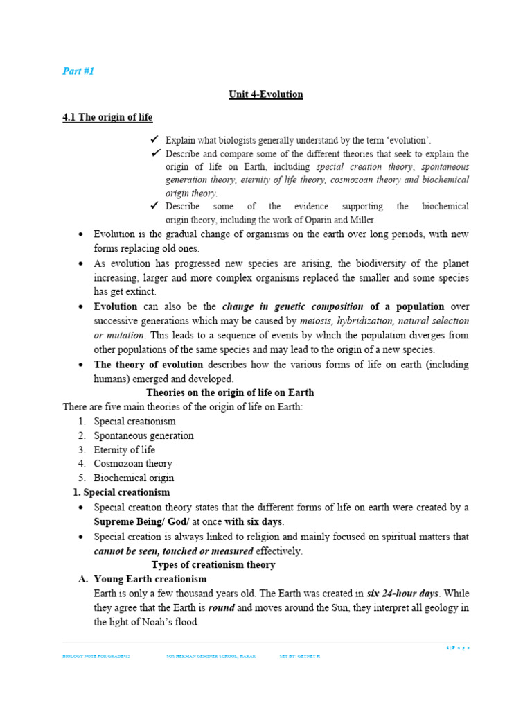 Unit 4 Evol 1 | PDF | Creationism | Life