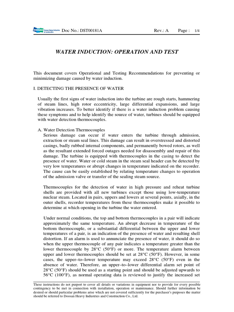 Water Induction: Operation & Testing | PDF | Water | Turbine