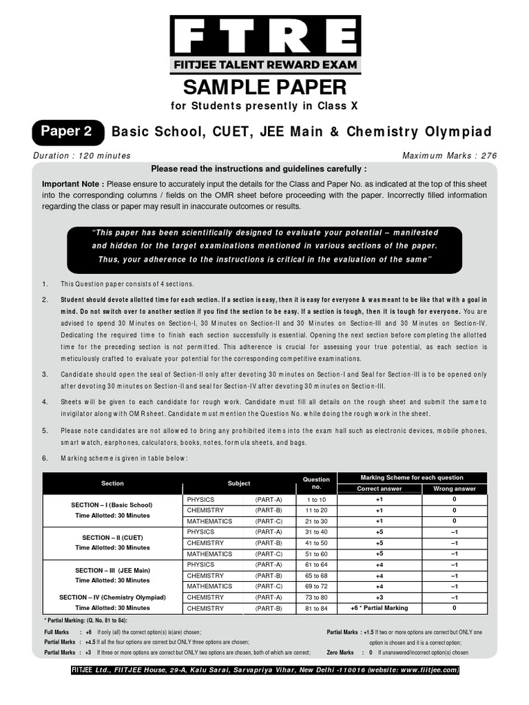 Ftre 2023 Sample Paper Class X p2 PCM | PDF