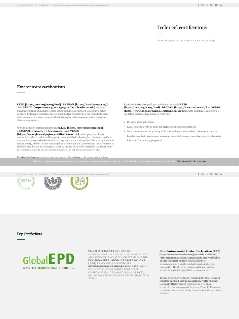 Environmental and Safety Certifications - Equipe Cerámicas | PDF | Life Cycle Assessment ...