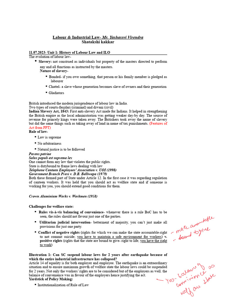 Labour & Industrial Law Notes | Download Free PDF | Employment | Salary